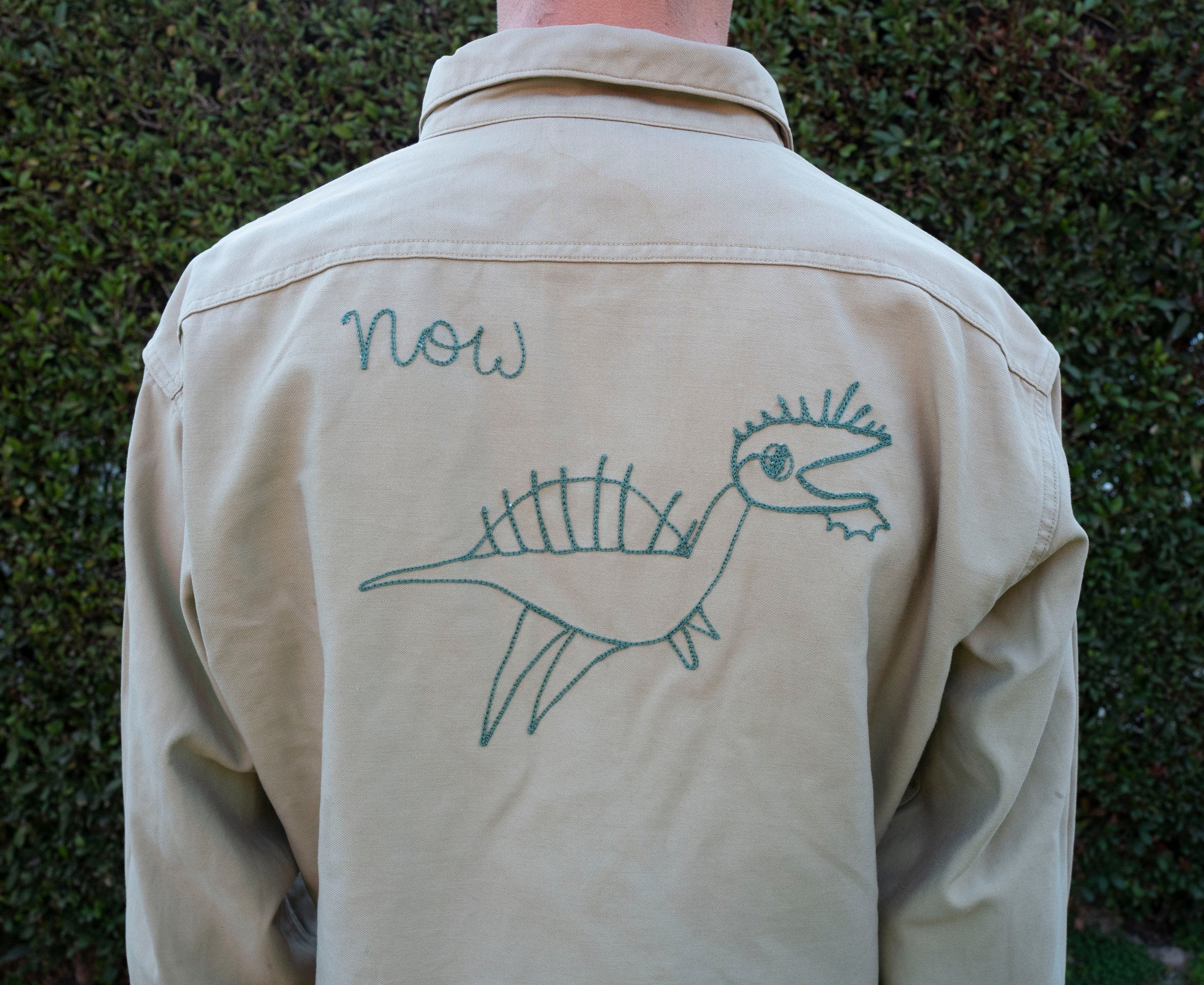 Long sleeve tan button up: two dino skeletons and now - pskaufmanfootwear